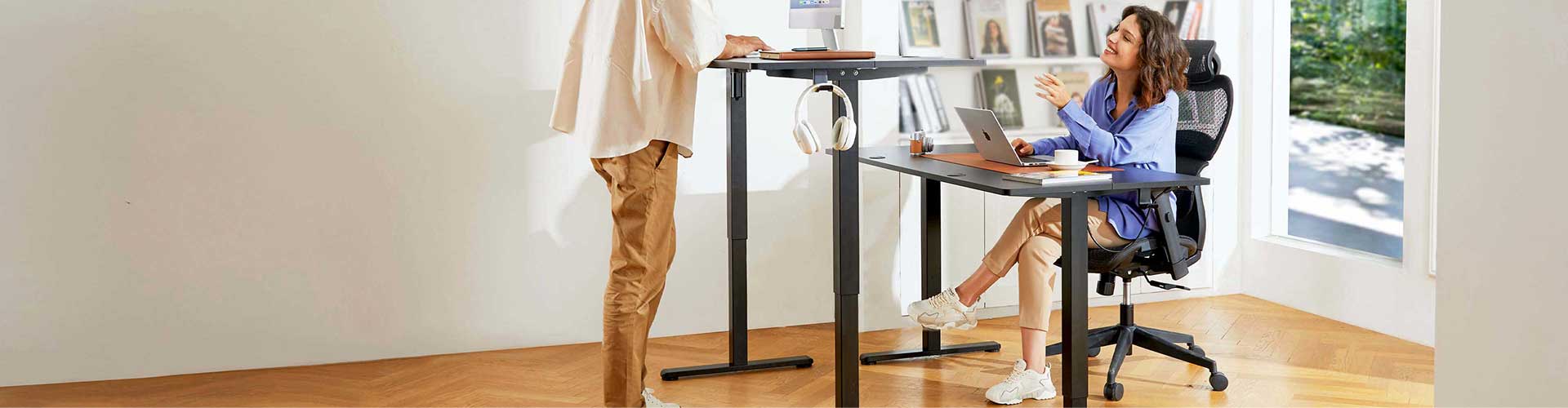EGESD34 L-Shaped Electric Standing Desk with Drawers & Monitor Riser ...
